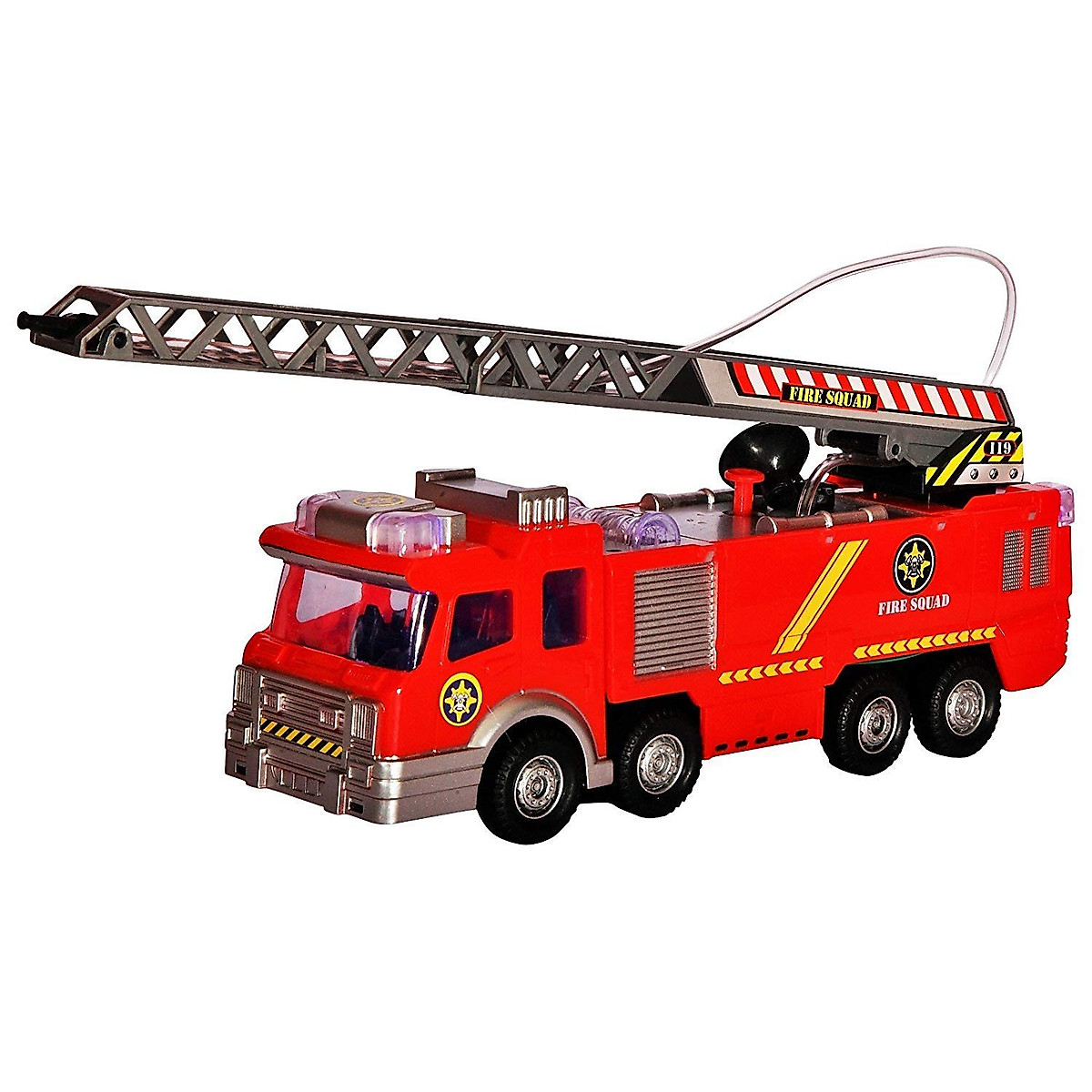 Fire Truck Toy Rescue with Shooting Water, Lights and Sirens Sounds, Extending Ladder and Water Pump Hose to Shoot Water, Bump and Go Action by Vokodo