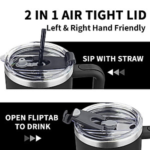 StarSpeed 40 oz Tumbler with Handle and Straw Lid | Stainless Steel Water Bottle Travel Mug Reusable Insulated Cup With Lid And Straw, Keep Cold Heat and Ice for Hours(40oz,Black)