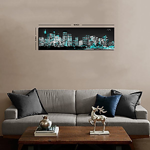 Sydney Cityscape Skyline Wall Art Teal Australia City Wall Decor Aqua Green Opera House Canvas Painting Black and White Architecture Prints Pictures Artwork Living Room Bedroom Home Decorations 14x48”