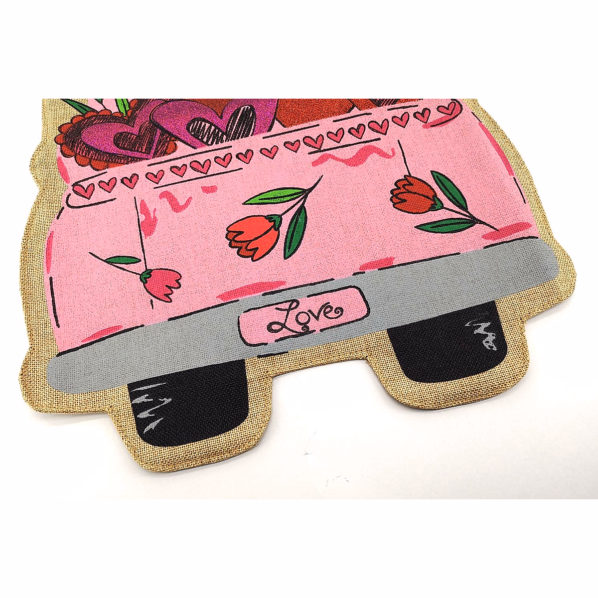 Texupday Happy Valentine's Day Double Sided Burlap Garden Flag Love Heart Floral Pink Truck Butterfly Decoration Outdoor Flag 12" x 18"