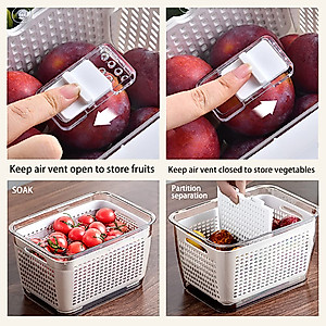 HIEEY 6pack-Drain basket 6-Piece Fruit Storage Containers for Fridge with Strainer,Produce Containers for Fridge,Lettuce Keeper,White (Not Dishwasher Safe) | BPA-Free