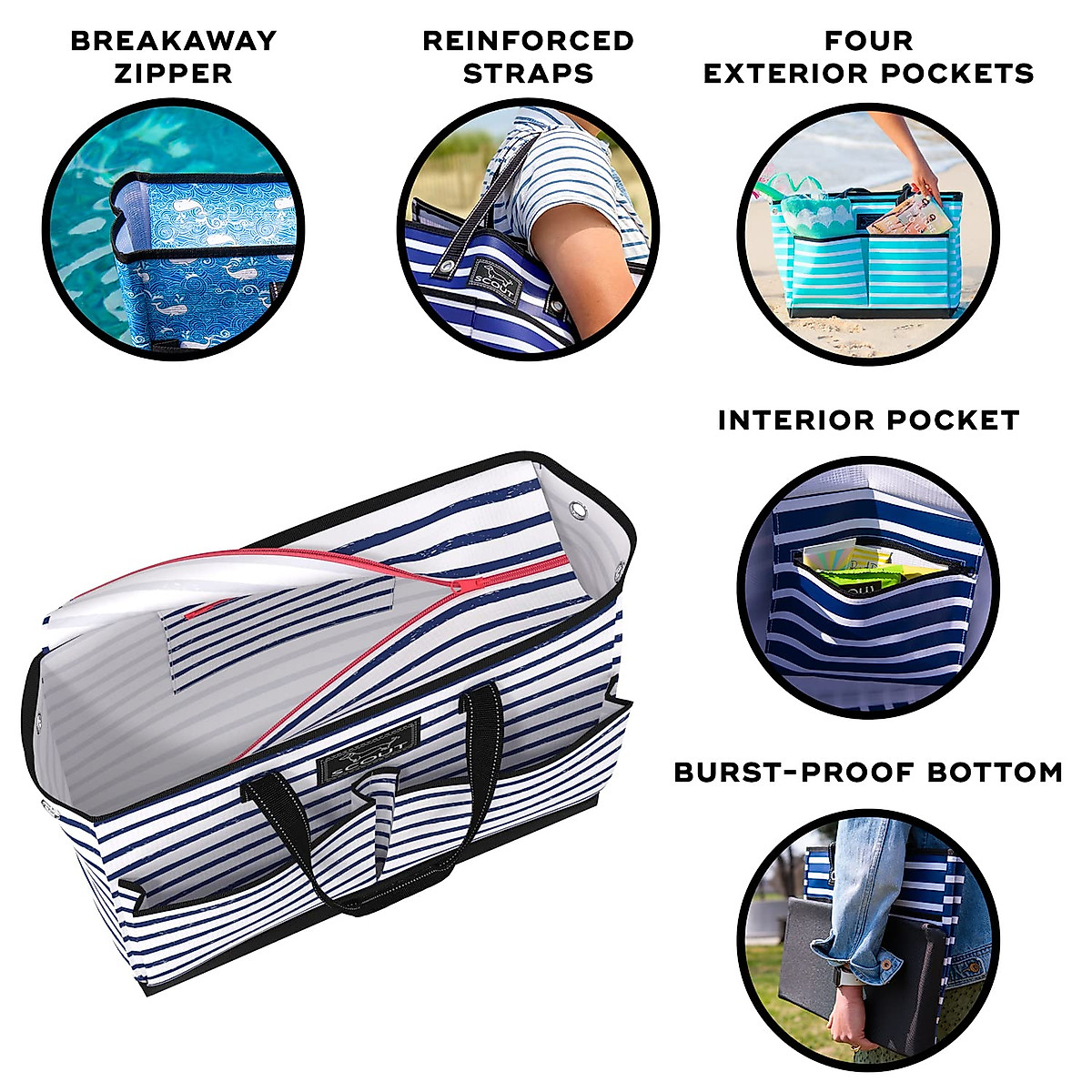 SCOUT BJ Bag - Large, Utility Tote Bag for Women, Nurses, Teachers and Moms with Zipper & 4 Exterior Pockets for Organizing