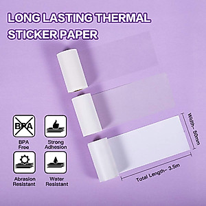 Phomemo 3 Roll Adhesive Thermal Sticker Paper, White/Transparent/Semi-Transparent Thermal Paper,for Phomemo M02/M02 Pro/M02S/M03/M03AS/M04S Mini Bluetooth Pocket Printer, 50-53mm Width,2.5-3.5m Length