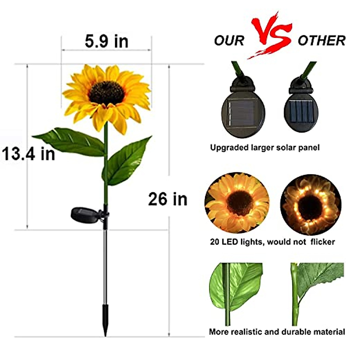 IOYOI 4 Pack Upgraded Solar Outdoor Sunflower Decor, Solar Garden Yard Stake, Solar Sunflower Lights for Garden/Patio/Porch/Yard