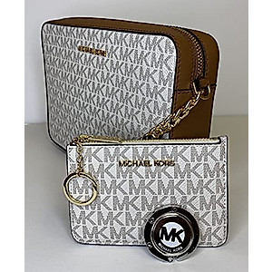 Michael Kors MICHAEL Michael Kors Jet Set Travel Large EW Crossbody bundled with SM TZ Coinpouch Wallet Purse Hook (Signature MK Vanilla)