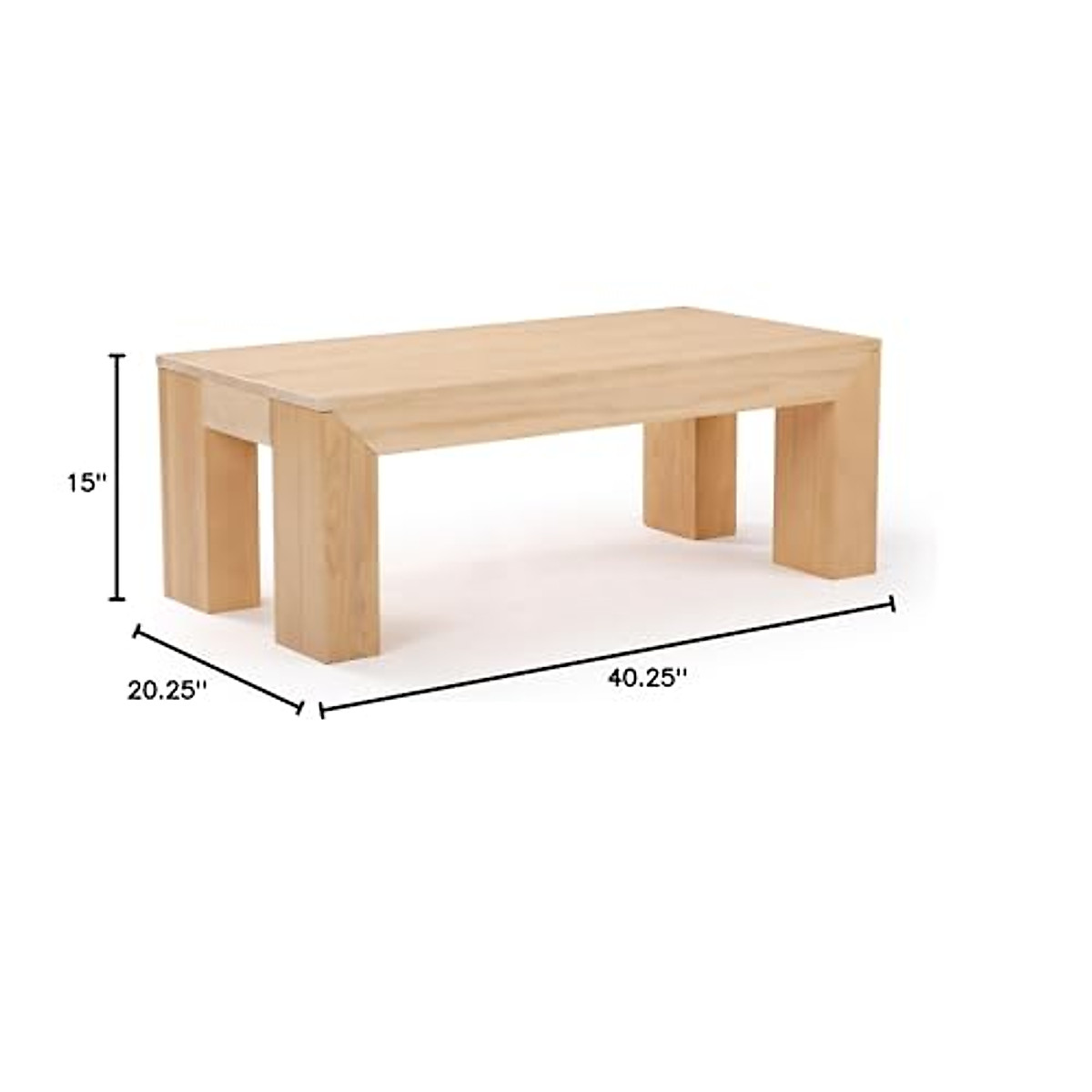 Plank+Beam Modern Rectangular Coffee Table, 40", Rectangle Coffee Table for Living Room, Mini Center Tables for Small Spaces, Small Living Space Tea Table, Blonde Wirebrush