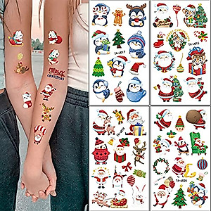 116 Pieces Christmas Temporary Tattoo for Kids Santa Claus Tattoo Stickers Waterproof Reindeer Candy Tree Socks Fake Tattoos Decoration for Women Adult Face Body Tattoo Accessories Christmas Eve Party Favor