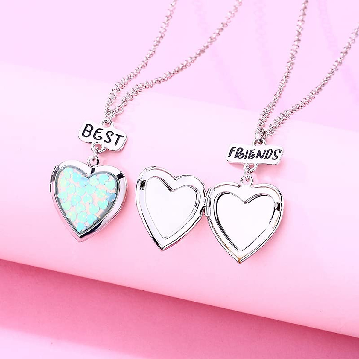 Kefley Heart Locket Necklace for Best Friends Matching Friendship Necklaces for 2 Girls Bff Birthday Christmas Gifts for Girl Bestie Necklace for Friends Sweet Gifts for Girls
