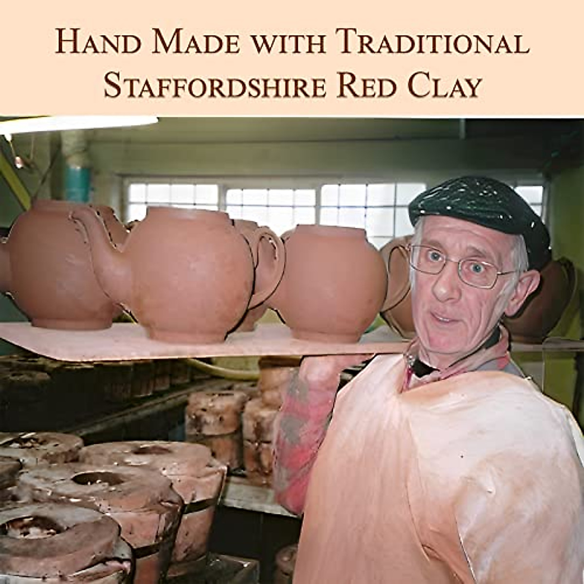 Cauldon Ceramics Classic Brown Betty Teapot | Hand Made 2 Cup Brown Betty Teapot with Logo | Made with Staffordshire Red Clay | Traditional Teapot | Authentic, Made in England Teapot | 20 Ounce