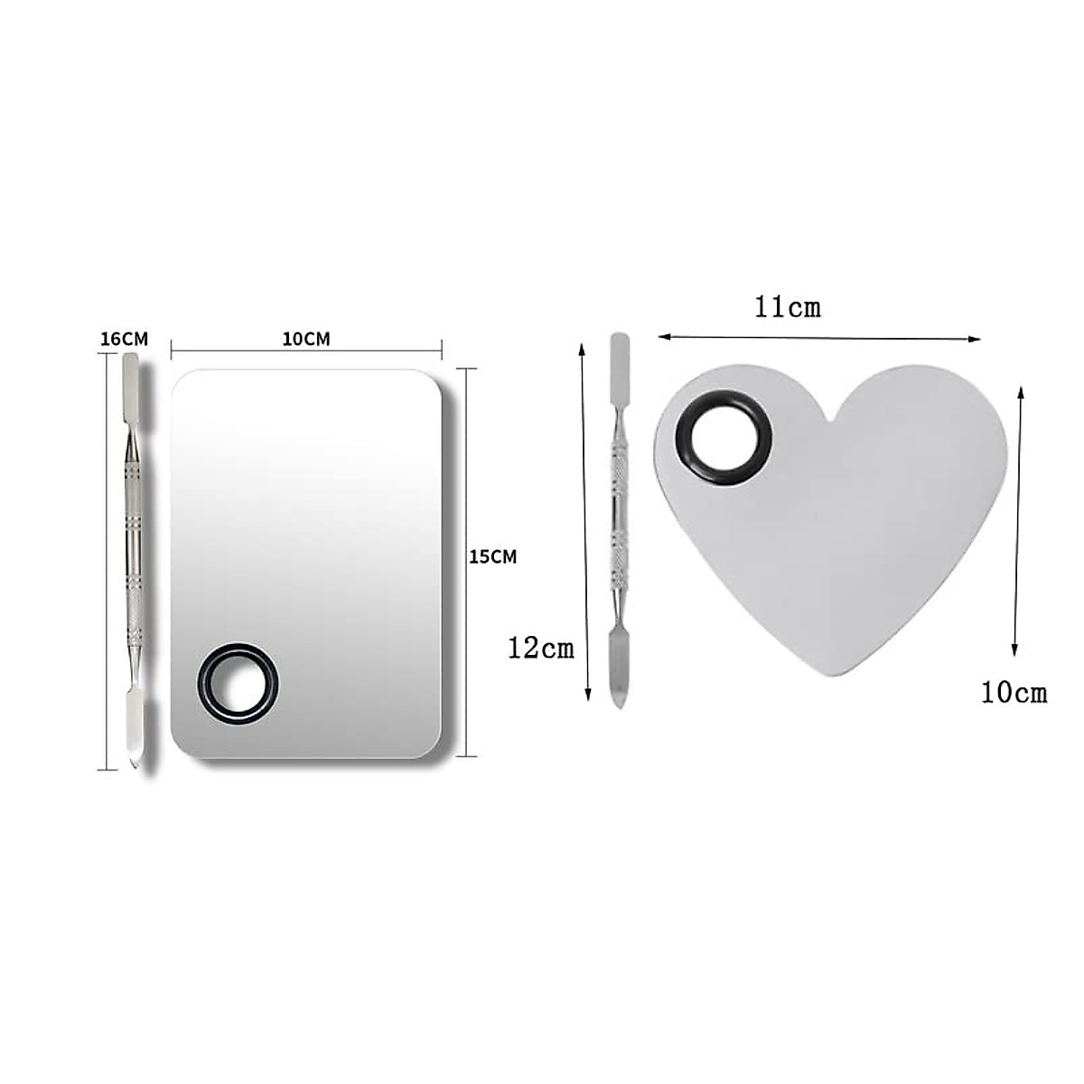 Nunobob 2 Pack Makeup Palette,Stainless Steel Cosmetic Mixing Palette with Spatula Tool for Foundation Nail Art Eyeshadow, Silver