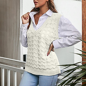 Padaleks Women's Oversized Fall Winter Pullover Sweater Vest Sleeveless V Neck Vintage Loose Casual Knitted Top