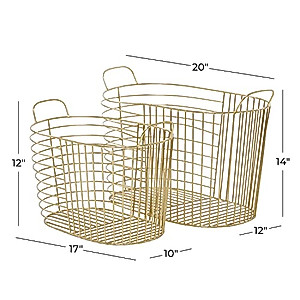CosmoLiving by Cosmopolitan Metal Round Storage Basket with Handles, Set of 2 20", 17"W, Gold