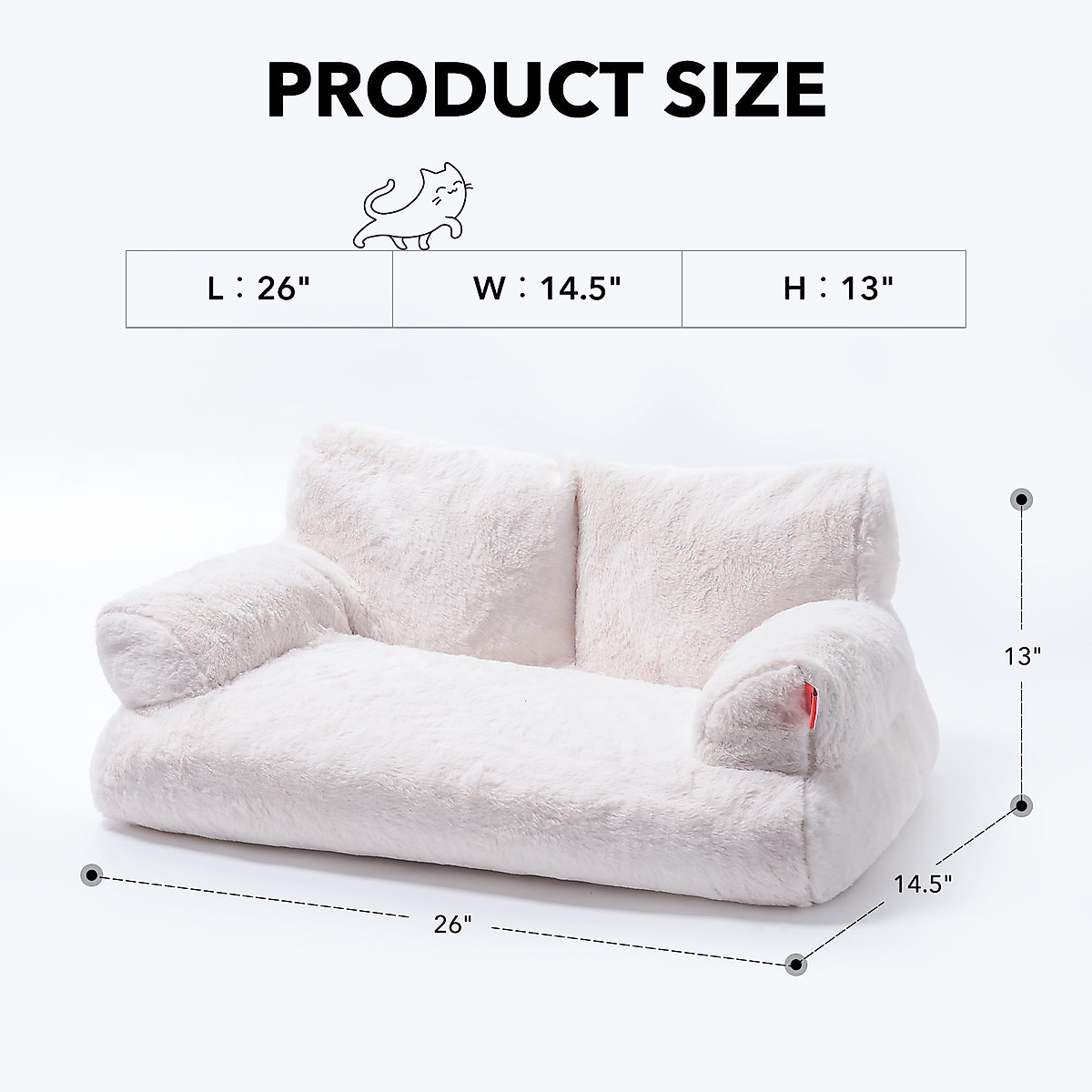 Pet Bed for Medium Small Cats and Dogs, Washable Puppy Sleeping Bed Cat Couch Pet Sofa Bed, Soft Calming Cat Sofa Beds for Indoor Cats Anti-Slip Bottom (White)