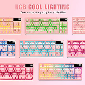 RGB Pink Gaming Keyboard and Mouse Combo,87 Keys Gaming Keyboard Wired RGB Backlit Gaming Keyboard Mechanical Feeling with RGB 7200 DPI Pink Gaming Mouse Set for PC MAC PS4 Xbox Laptop
