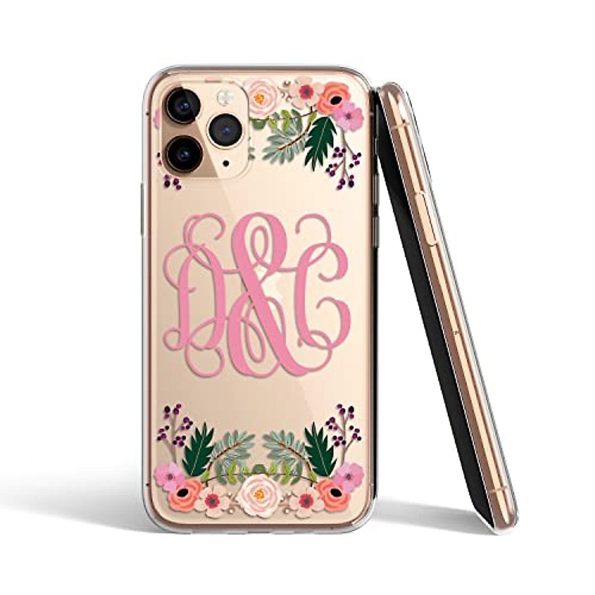 Case Charming Monogram Case for iPhone 14 Pro Max 13 mini 12 11 Xr Xs X 10s 10r 10 8 Plus 7 Se Personalized Custom Initials Clear Transparent See Through Rubber Cover