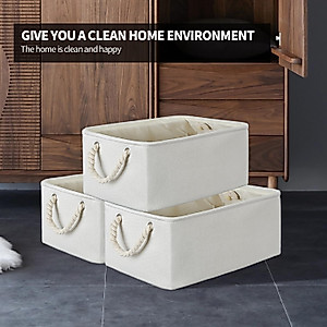 Storage Basket Bins 8 Pack Storage Baskets Bulk for Shelves - Decorative Baskets Storage Cubes Containers W/Handles for Clothes, Books, Home, Garage, Office, Bedroom, Parlor, Car (BeigeWhite)