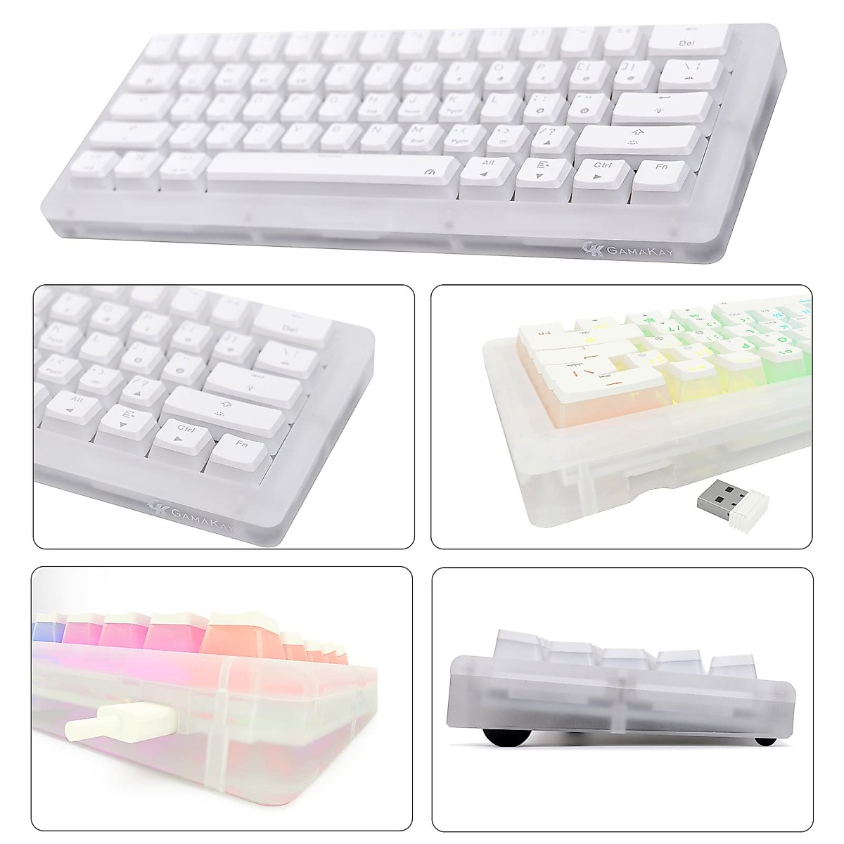 GK GAMAKAY K61 Pro 60% RGB Gasket Mechanical Keyboard, Bluetooth/USB-C Wired/2.4GHz Wireless 61 Keys Hot Swap Gaming Keyboard with CNC Acrylic Base Pudding PBT/ABS Keycaps (Gateron Red Switch)