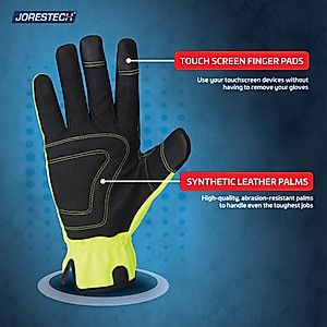 JORESTECH Fleece Lined Winter Work Gloves High Visibility Safety Touch Screen Technology Multipurpose (Large)