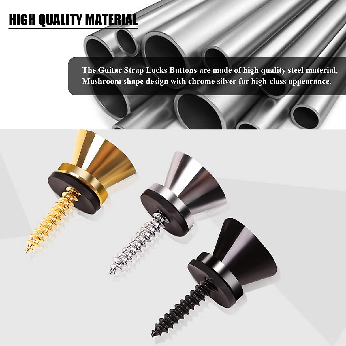 Guitar Strap Locks Buttons Metal End Pins with Mounting Screws for Acoustic Classical Electric Guitar Bass Ukulele