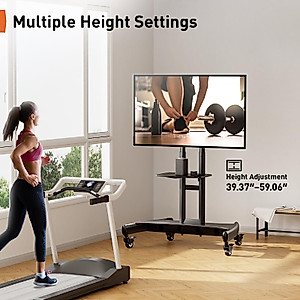 Mobile TV Cart for 32-75 Inch Flat/Curved LED/LCD/OLED TVs Rolling TV Stand with Height Adjustable Shelf Max VESA 600x400mm up to 100lbs-Outdoor TV Stand Trolley with Wheels- PGTVMC05