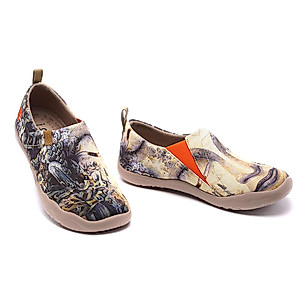 UIN Women's Lightweight Sneakers Slip Ons Walking Casual Fashion Art Painted Thai Travel Holiday Shoes Green Nirvana (39)