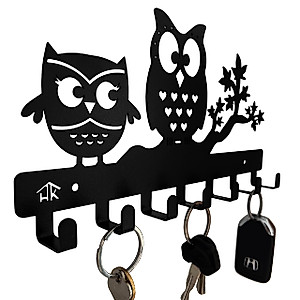 HeavenlyKraft Owl Key Holder, Owl Key Rack, Owl Key Hooks, Metal Key Cabinet, Owl Key Hanger, Medal Hanger, Leash Hanger, 10.6 X 6.15 X 1 INCH (Owl Duo Key Hook)