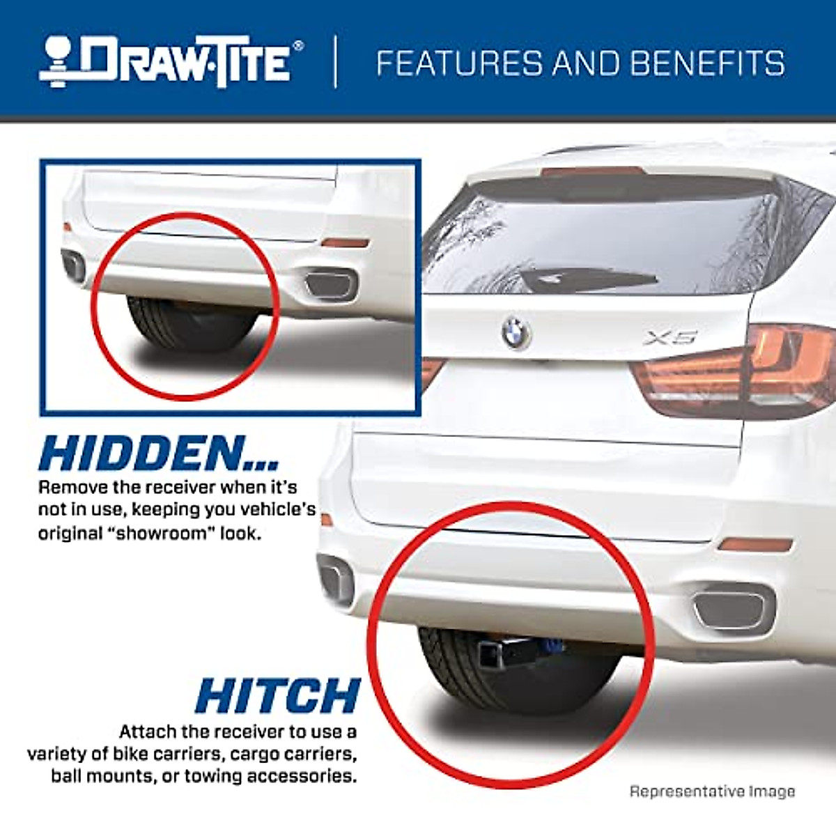 Draw-Tite Hidden Hitch 76905, Completely Hidden Trailer Hitch, 2 in. Removable Receiver, Black, Compatible with 2016-2022 Lexus RX350, 2016-2021 Lexus RX450h