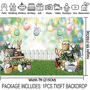 ZTHMOE 7x5ft Durable Fabric Easter Photography Backdrop Spring Garden Flower Stand Fence Eggs Grass Background Floral Bunny Tapestry Photo Booth