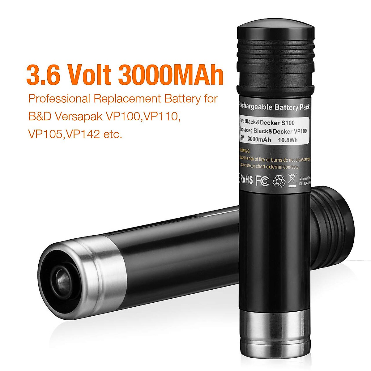 LORDONE 2Pack 3.6V 3000mAh Ni-Mh Replacement Batteries for Black and Decker Versapak Gold VP100 VP100C VP105 VP105C VP110 VP110C VP143 Vp142 Vp7240