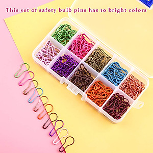 300 Pieces Safety Bulb Pins,10 Colors Calabash Crochet Stitch Markers, Metal Safety Pins for Knitting and DIY Project with Storage Box