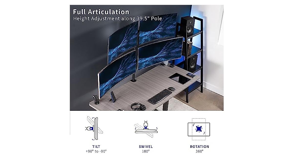 VIVO Quad Monitor Mount for 27-38" Screens - Adjustable