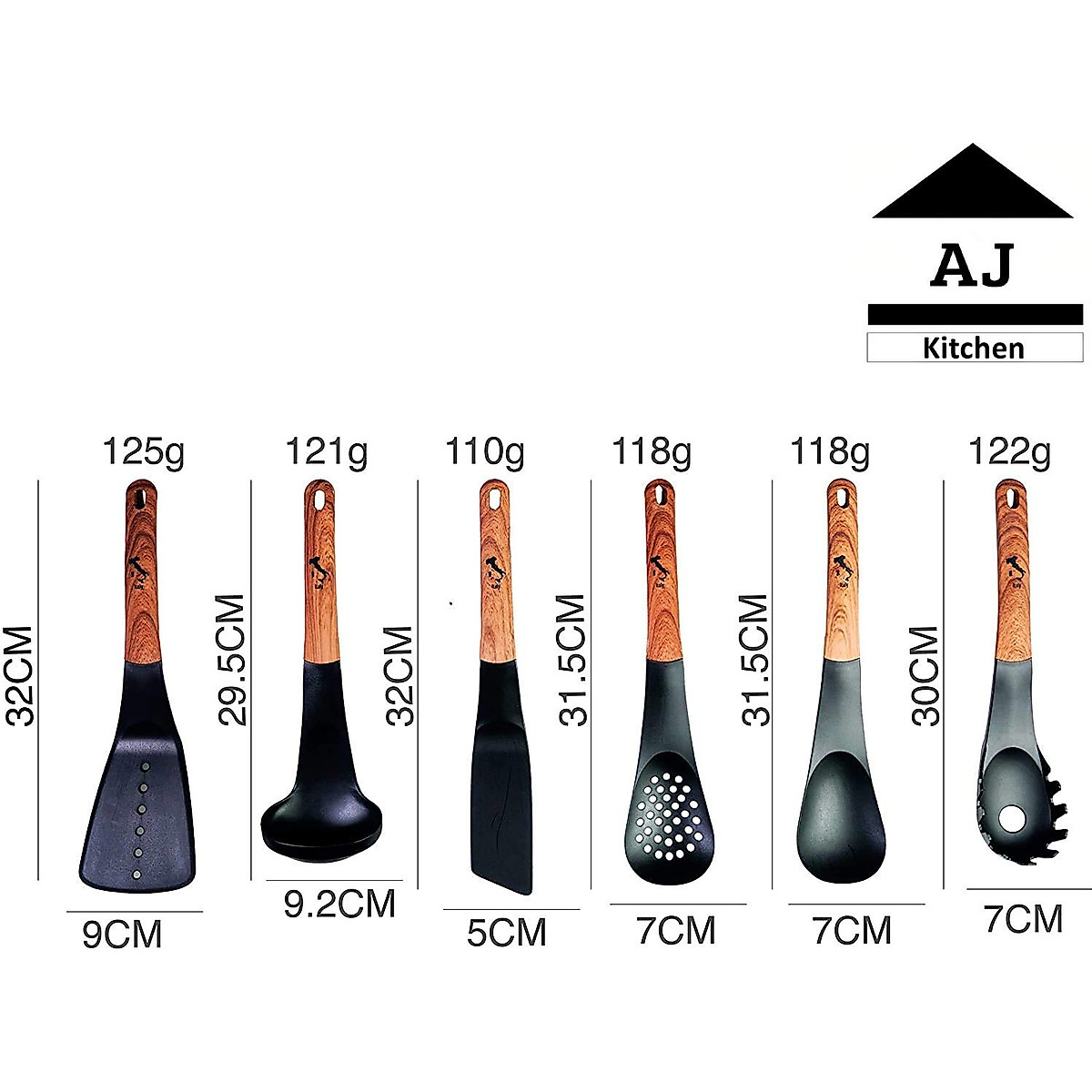 AJ Kitchen Utensils, Utensils Set, Cooking Utensils Set, Kitchen Utensils Set, 7-Pieces Nylon Utensil Sets with Rotating Stand, Non-Stick Cooking Utensils Set, Italian Design.