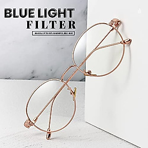livho Blue Light Blocking Glasses, Retro Round Fake Eyeglasses Frames Anti UV Ray Filter Computer Gaming Glasses Women (Rose Gold Frame,Transparent lens)