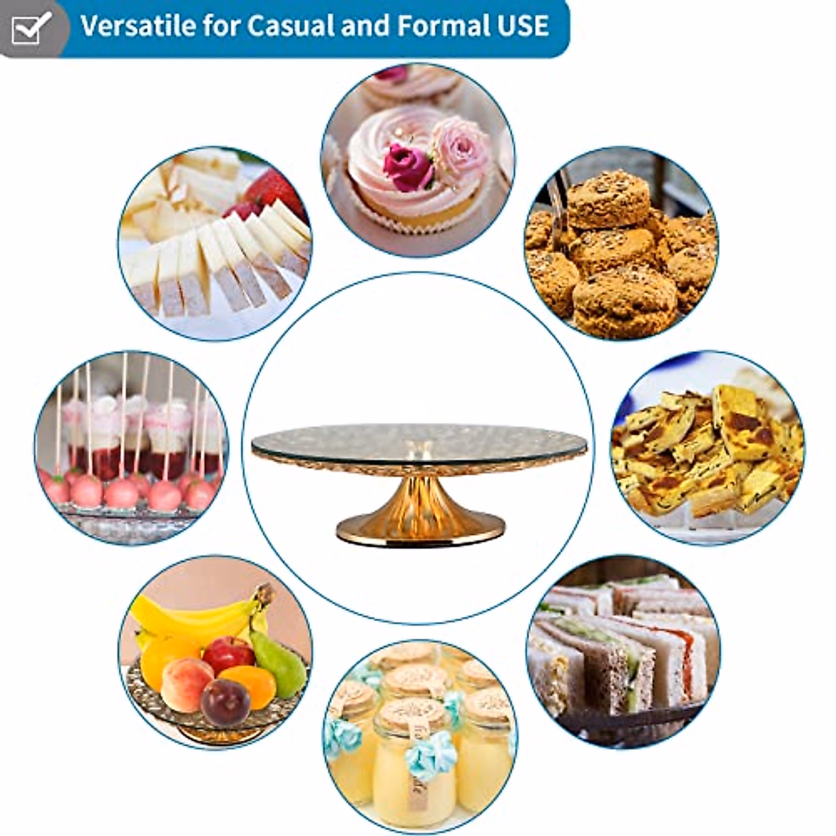 MDLUU Glass Cake Stand 11.6 inch, Cake Platter Pedestal, Dessert Server Display for Wedding, Party, Birthday(Metal Branches Pattern)