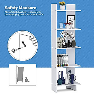 Tangkula 5-Shelf Bookcase, Room Divider and Display Shelf, Freestanding Decorative Storage Shelving, Wooden Bookshelf for Home Living Room Office Bedroom, Room Divider Bookshelf (White, 1)