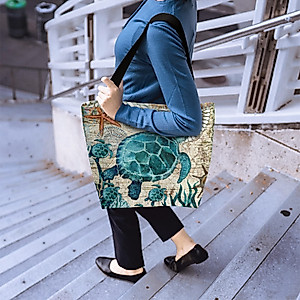 Ocean Turtle Canvas Tote Bags Women Large Casual Shoulder Bag Handbag, Reusable Sea Turtle Shopping Bags Multipurpose Grocery Bag for Outdoors