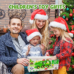 HEGUD Dinosaur Car Toy for 4 5 Years Old Boys, 9-in-1 Friction Power Carrier Truck Toys for Kids 4-5, Christmas Birthday Gift with Sound & Lights for Boys Girls Kids Toddlers for Age 4-9