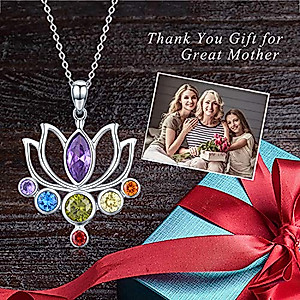 TANGPOET 7 Chakra Necklace for Women 925 Sterling Silver Lotus Flower Pendant Necklaces Spiritual Protection Healing Gemstones Jewelry Birthday Christmas Reiki Meditation Gifts for Her Mom Wife