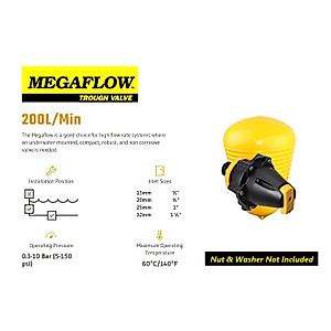 Jobe Valves Megaflow Valve with Short Tail, 1", Yellow/Black(Does NOT include Nut and Washer)