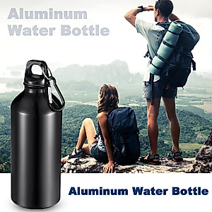 CHENGU 10 Pcs Aluminum Water Bottle 20 oz Reusable Bottles Lightweight Leak Proof Aluminum Sports Travel Bottles with Twist Cap Buckle for Gym, Hiking, Cycling, Camping, Fishing(Black)