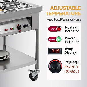 ROVSUN 72QT Steam Table, 9-Pan Electric Commercial Food Warmer Stainless Steel Bain Marie w/Acrylic Shield Overshelf Undershelf Temperature Control & Lid for Party Restaurant 8QT/Pan 1500W 110V