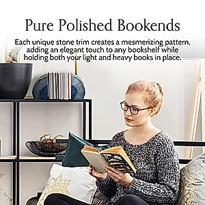 Nature’s Decorations - Luxury Agate Bookends, Non-Skid Book Stoppers, Agate Decor Crystal Bookends for Home or Office, Polished Stone Bookends, Set of 2, Extra Large, Approx. 7-9 lbs, Blue