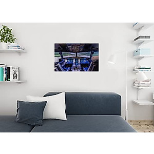 Large Commercial Airplane Pilot Cockpit Runway Photo Cool Wall Decor Art Print Poster 36x24
