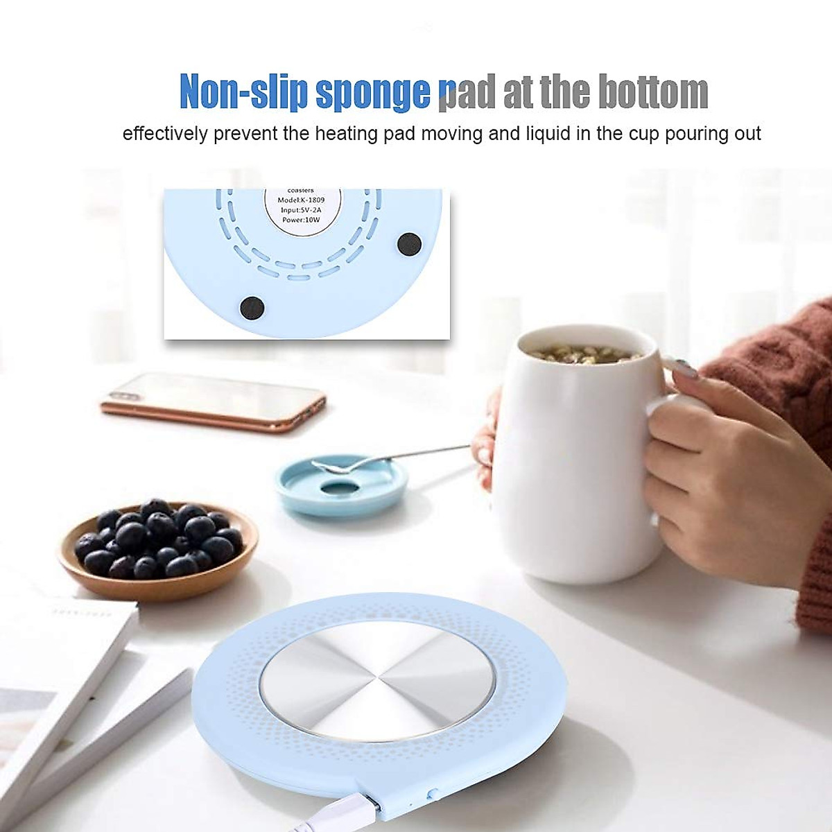 USB Cup Mug Heating Mat, Coffee Mug Warmer for Office Home Desk, USB Heater Insulation Pad Coaster Cup Warmer Heating Plate (Blue)