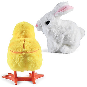 PREXTEX Hopping Bunny Toy - Plush Easter Bunny and Chirping Chick Set (with Carrot and Corn Toy) - Battery-Operated Great Easter Gift for Easter Basket Arrangement for Kids
