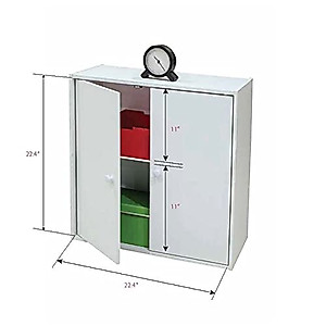 KB Designs - 2 Tier Storage Organizer Bookcase Cabinet with Doors, White