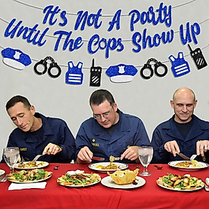 Police Banner Party Until The Cops Shown Up - Police Party Decorations Banner, Glitter Blue Police Banner Garland for Police Retirement Party