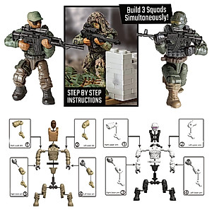 Special Forces US Military Mini Action Figures 3 Army Building Sets 9 soldiers Jungle Troopers Ghillie Suit Sniper Jungle Defence Squad Special Troops Toy10+ Kids & Parents Quality Family Time 443 Pcs