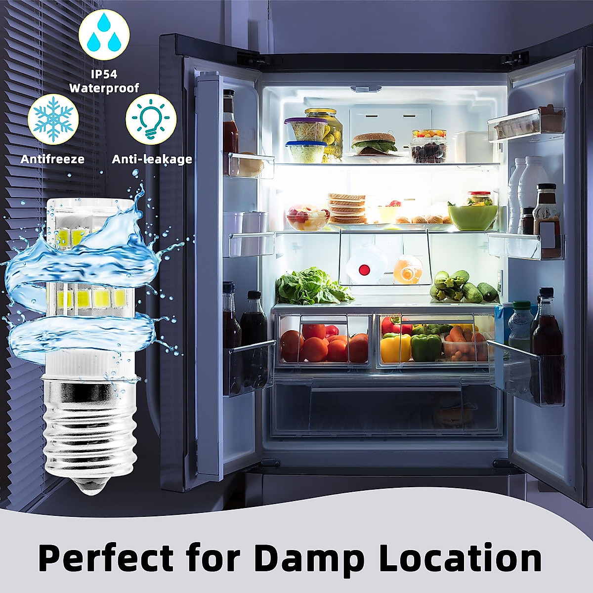 2Pack KEI D28A KEL2811 5304517886 5304498578 KEI D28M KEL 2815 Refrigerator LED Light Bulb Replacement AC100-265V 3.8W E17 Intermediate Base Freezer LED Lamp, Cool White 6000K