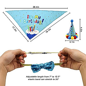 LEBERY Dog Birthday Bandana Scarf Dog Birthday Party Supplies, Boy Dog Birthday Hat Party Hat Cute Dog Boy Birthday Bow Tie Blue Dog Birthday Outfit for Small Medium Large Dogs Pets